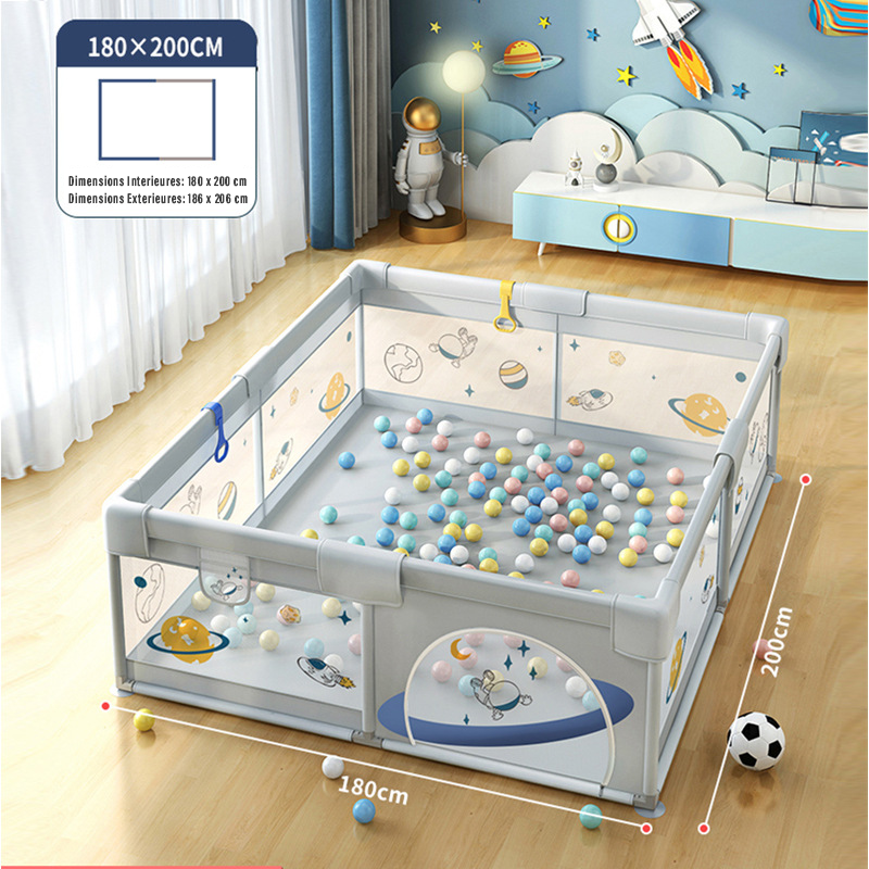 Parc bébé XXL 180×200 cm sécurisé avec tapis et balles